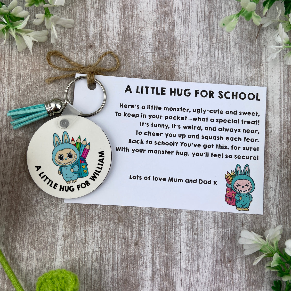 Back to School Pocket Hug Keyring - Blue Monster – The Persnickety Co